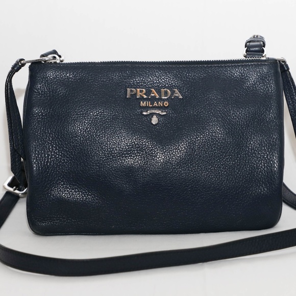 Prada | Bags | Prada Navy Blue Vitello Phenix Bandoliera Leather ...